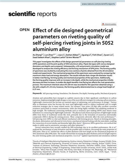 Pdf Effect Of Die Designed Geometrical Parameters On Riveting Quality Of Self Piercing
