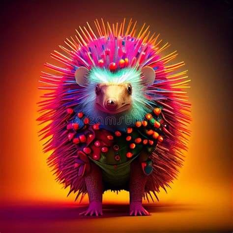 Realistic Lifelike Hedgehog In Fluorescent Electric Highlighters Ultra