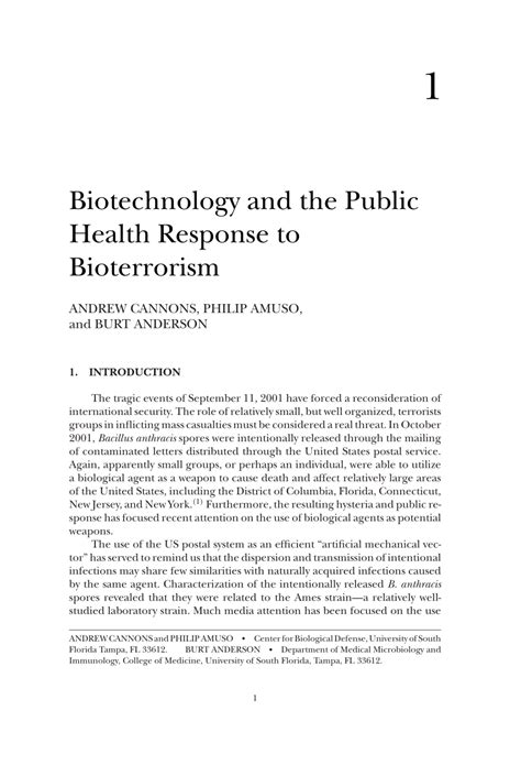 Pdf Biotechnology And The Public Health Response To Bioterrorism
