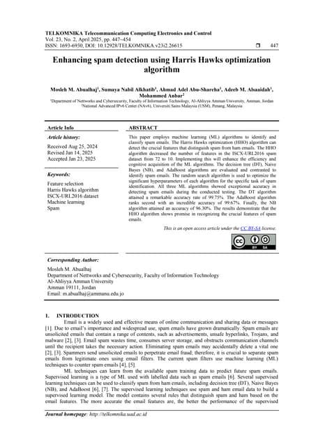 Enhancing Spam Detection Using Harris Hawks Optimization Algorithm Pdf