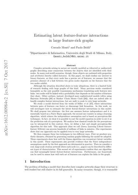 Pdf Estimating Latent Feature Feature Interactions In Large Feature Rich Graphs