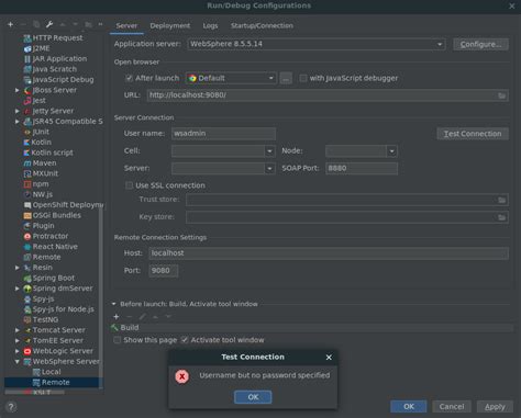 how do i successfully connect intellij to remote websphere stack