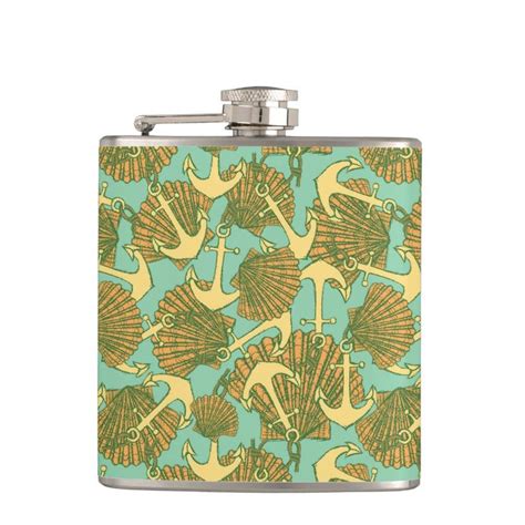 Anchor And Shells In Vintage Style Pattern Flask Flask Pattern