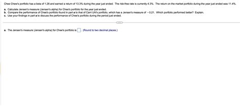 Solved A Calculate Jensen S Measure Jensen S Alpha For Chegg
