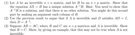 Solved 1 Let A Be An Invertible Nxn Matrix And Let B Be
