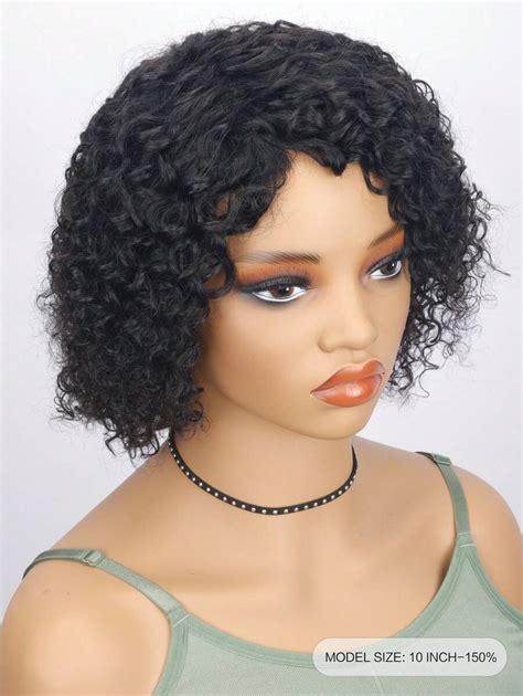 Piano Color Short Curly Wave Wig Human Hair 10 Inch Cheap Full Machine