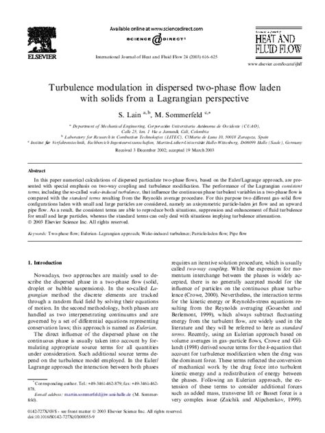 Pdf Turbulence Modulation In Dispersed Two Phase Flow Laden With Solids From A Lagrangian