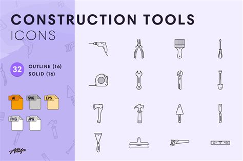 Construction Tools Vector Icons On Yellow Images Creative Store 88848