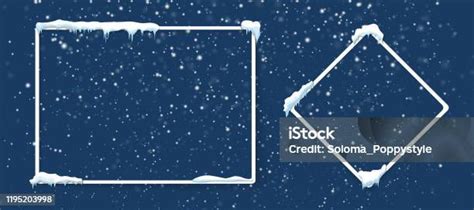 눈 고드름의 집합 스노우 캡 고립 눈이 있는 직사각형 프레임 겨울 배경에 눈 덮인 요소입니다 만화 스타일의 벡터 템플릿 겨울에 대한 스톡 벡터 아트 및 기타 이미지 Istock