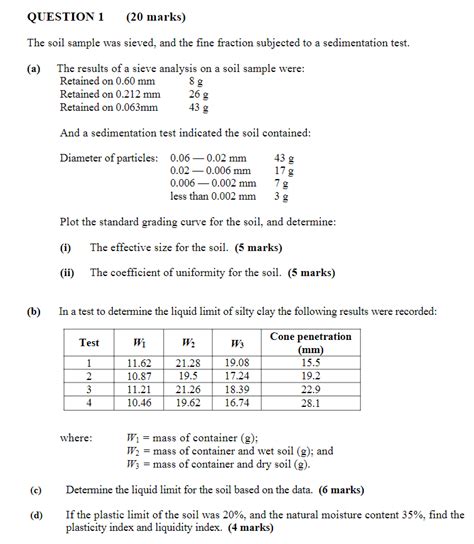 Solved QUESTION Marks The Soil Sample Was Sieved And Chegg