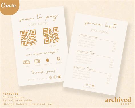 QR Code Sign Template Scan To Pay Sign And Price List Etsy