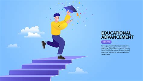 학생들은 졸업 모자를 받기 위해 계단을 뛰어 올라갑니다 평면 벡터 그림입니다 개념에 대한 스톡 벡터 아트 및 기타 이미지 개념 개념과 주제 개발 Istock