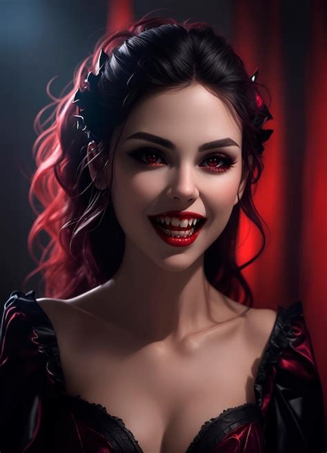 Premium Photo Photo Of A Beautiful Vampire Girl Showing The Fangs