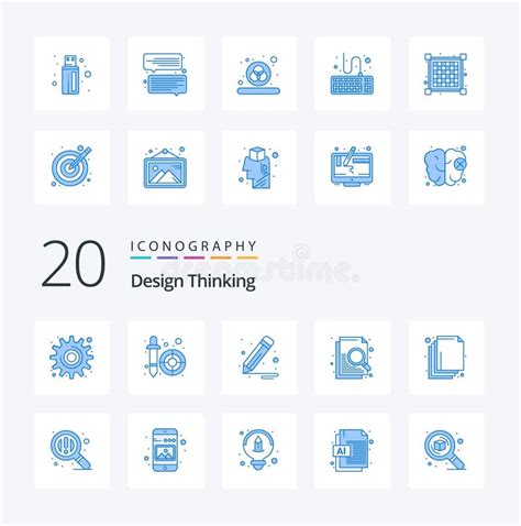 20 Design Thinking Blue Color Icon Pack Like Find Layer Brush Arrange File Stock Vector
