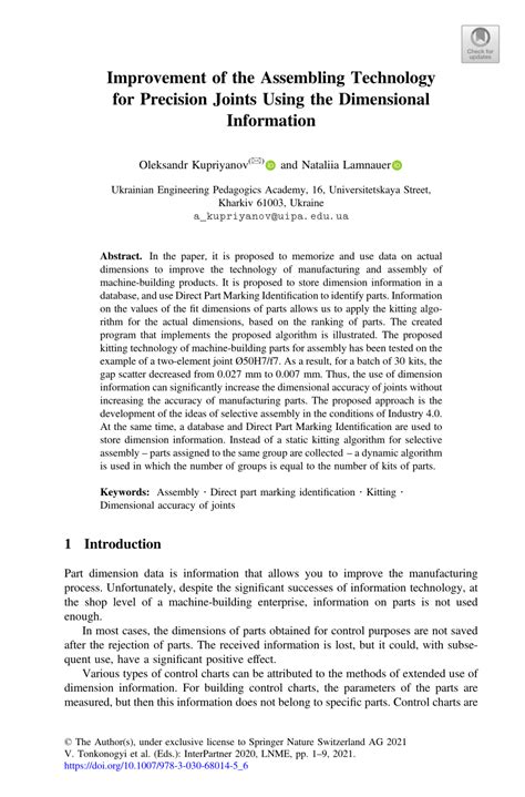Pdf Improvement Of The Assembling Technology For Precision Joints