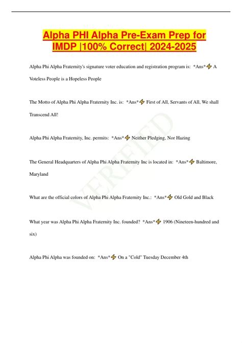 Alpha PHI Alpha Pre Exam Prep For IMDP Correct Alpha Phi Alpha Stuvia US