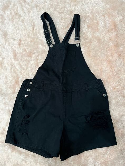 Plus Size Forever 21 Plus Black Denim Jumpshort Womens Fashion