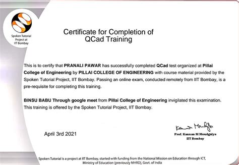 Pranali Pawar On Linkedin Certificate For Completion Of Qcad Training