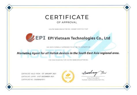 Epi Vietnam Technologies Co Ltd To Become The Official Distributor Of Holtek Semiconductor Inc