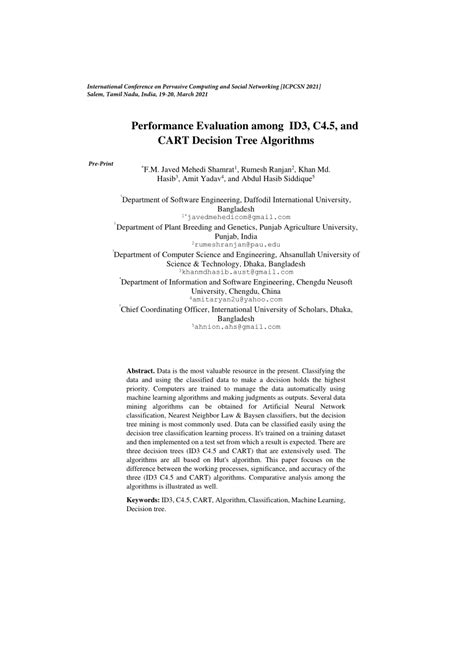 pdf performance evaluation among id3 c4 5 and cart decision tree