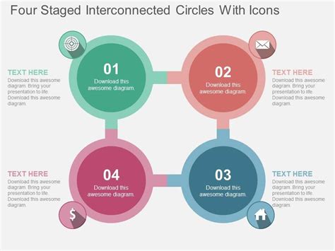 Four Staged Interconnected Circles With Icons Flat Powerpoint Design Presentation Powerpoint