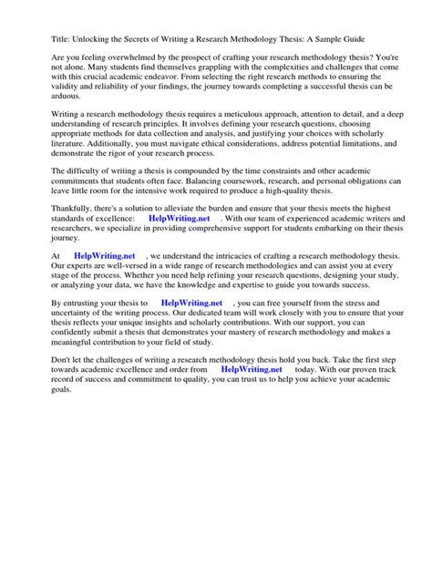 Research Methodology Thesis Sample Pdf Methodology Quantitative Research