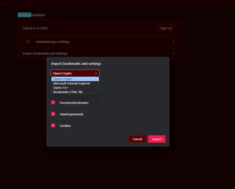 import bookmarks browser dropdown not showing edge r operagx