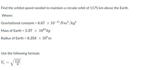 solved find the orbital speed needed to maintain a circular