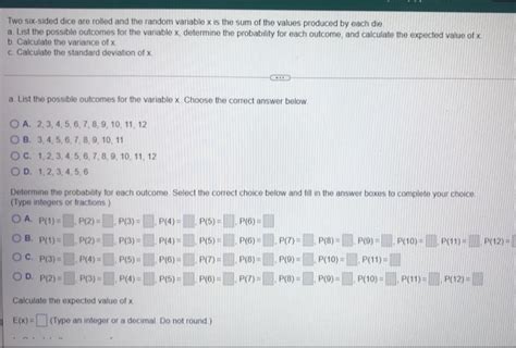 Solved Two Six Sided Dice Are Rolled And The Random Variable