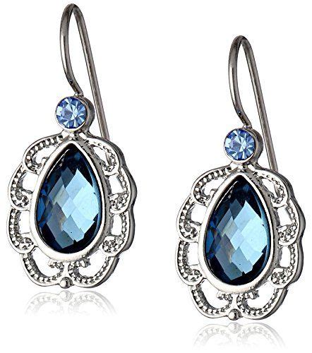 1928 Jewelry 1928 Blue Jeweltones Silver Tone Small Pear Drop
