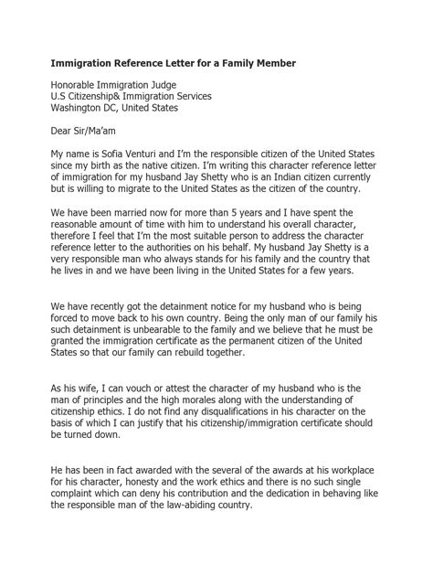 Personal Recommendation Letter For Immigration Sample