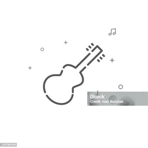 Akustik Gitar Basit Vektör Satırı Simgesi Sembol Piktogram Işaret Açık