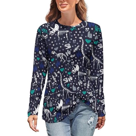 귀여운 공룡 티셔츠 여성 패션 트렌드 블루 공룡 애호가 티셔츠 긴 소매 스트리트 스타일 오버사이즈 프린트 의류 Aliexpress