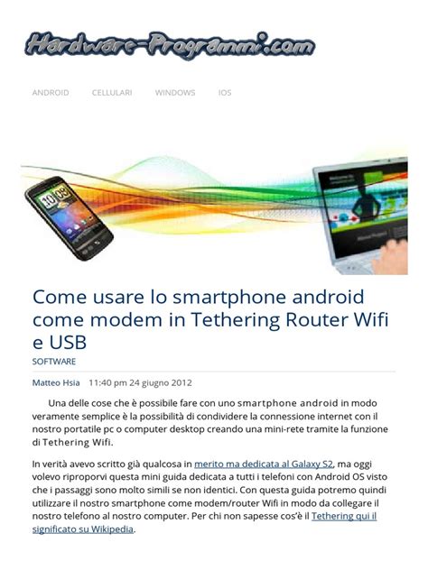 Pdf Come Usare Smartphone Android Come Modem Tethering Wifi Usb Guida