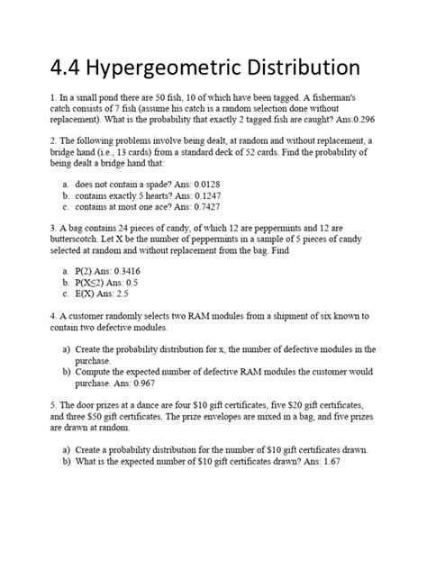 44 Hypergeometric Distribution Hw Pdf Teaching Methods And Materials