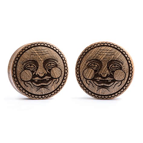 Happy Face Plug Gauge Teak Wood Convex Double Flare Custom Plugs