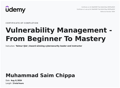 Muhammad Chippa On Linkedin I Have Completed A Vulnerabilities Management Course Equipping Me