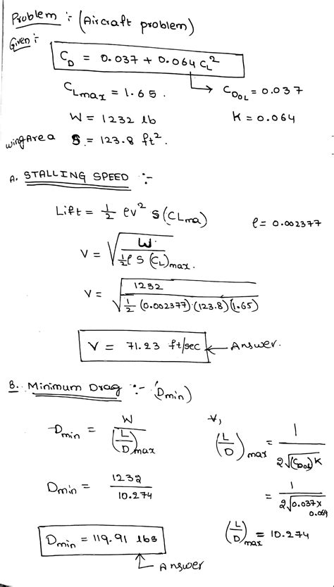 [solved] A Stalling Speed B Minimum Drag C Power Required In Minimum