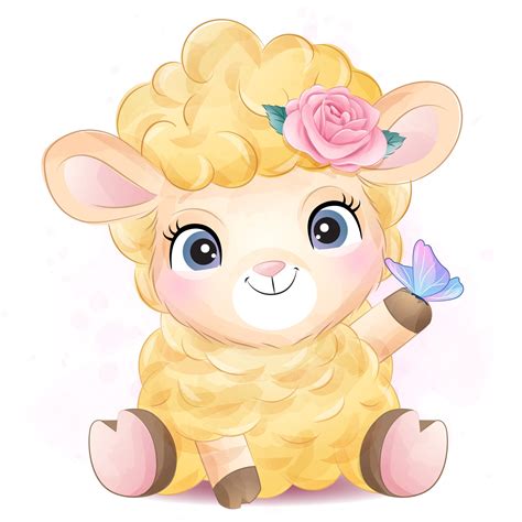 Cute Sheep Clipart With Watercolor Illustration Etsy