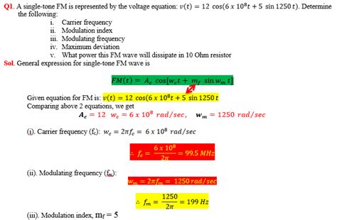 Solved Problems In Fm Frequency Modulation Engineerstutor