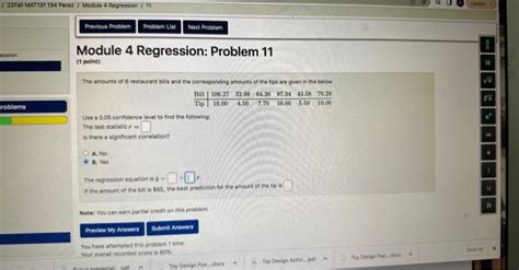 solved module 4 regression problem 11 1 polnt the amounts