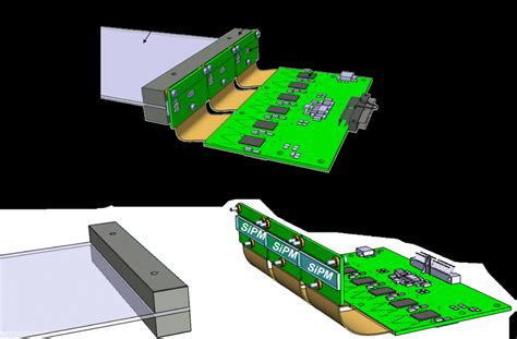 sketch highlighting the end part of the fit module the 3 sipm arrays