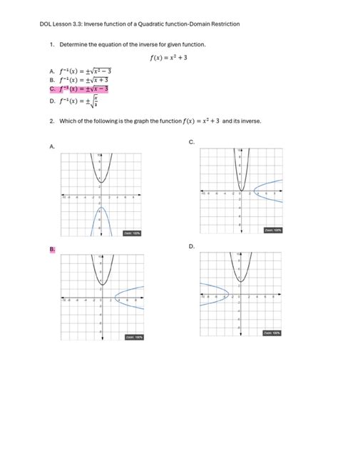 Inverse Function D 1 1 Done Pdf Teaching Methods And Materials