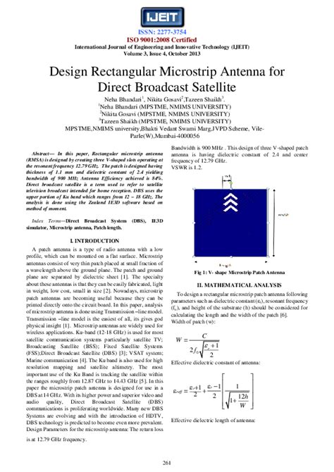 Pdf Design Rectangular Microstrip Antenna For Direct Broadcast Satellite Tazeen Shaikh