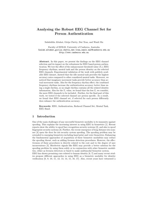 PDF Analysing The Robust EEG Channel Set For Person Authentication