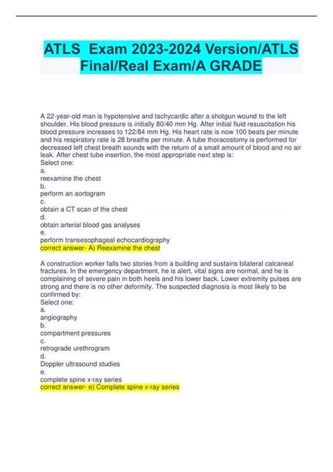atls post test actual exam questions with correct answers latest update