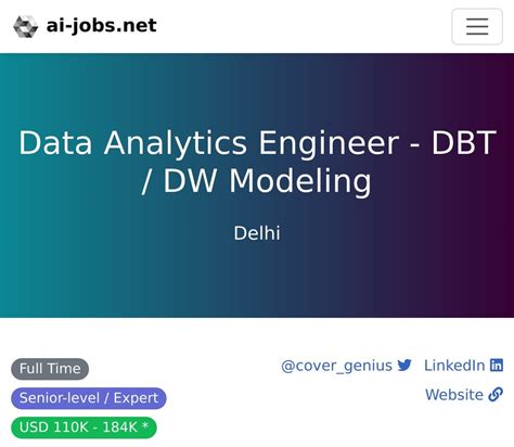 Hiring Data Analytics Engineer Dbt Dw Modeling In Delhi Raimljobs