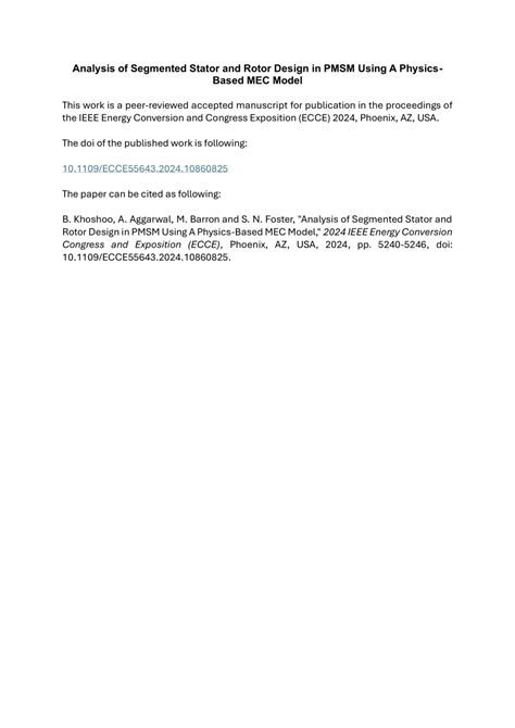 Pdf Analysis Of Segmented Stator And Rotor Design In Pmsm Using A
