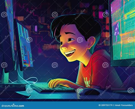 Genius Little Boy As A Hacker Is Coding And Programming On Computer