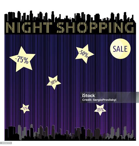 바 코드와 별과 달과 비문 밤 쇼핑 밤 도시의 실루엣 벡터 추상적인 배경 건축에 대한 스톡 벡터 아트 및 기타 이미지 건축 건축물 검은색 Istock